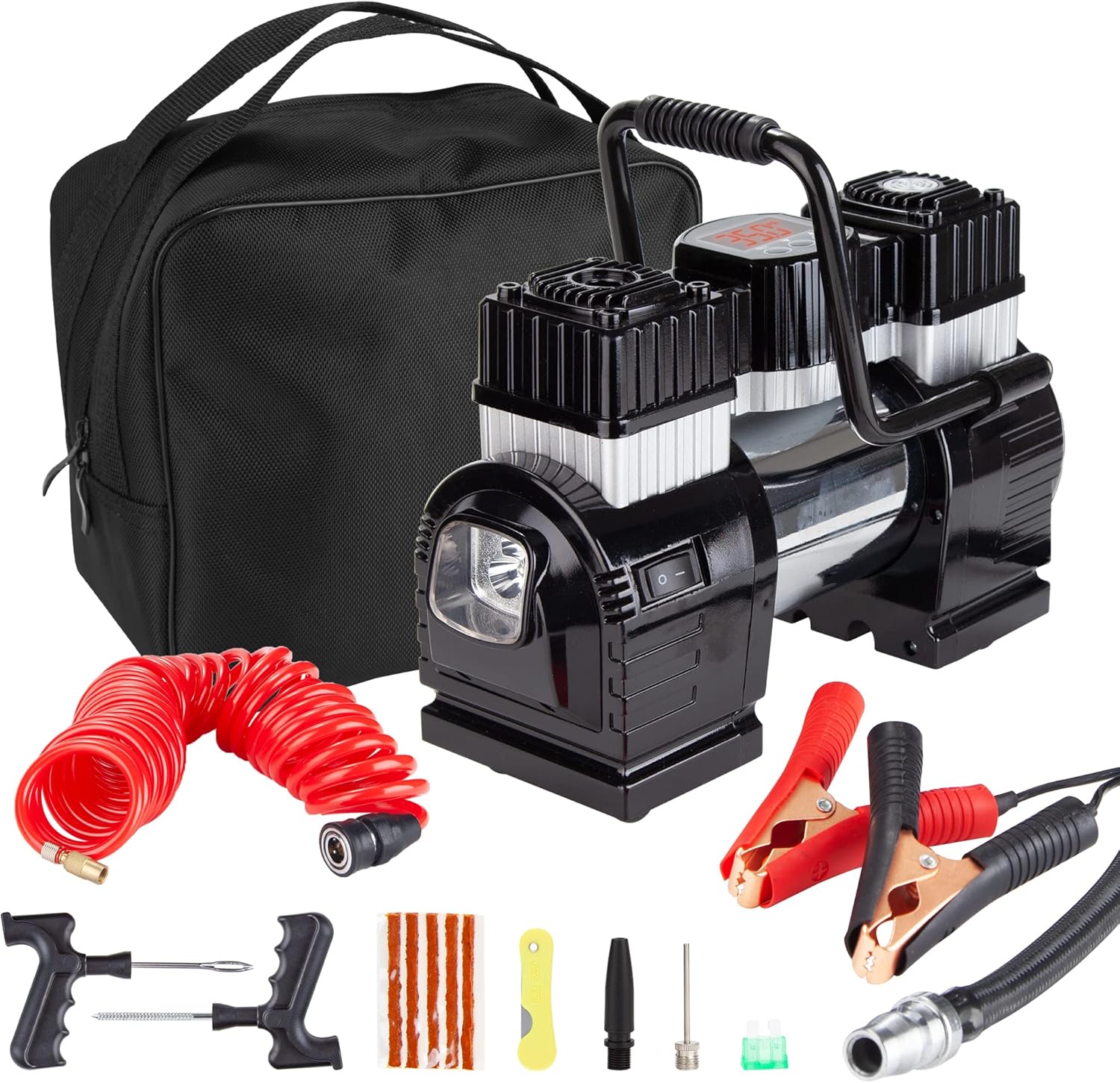 CARTMAN Dual Cylinder DC 12V Air Compressor for Car, Heavy Duty ...