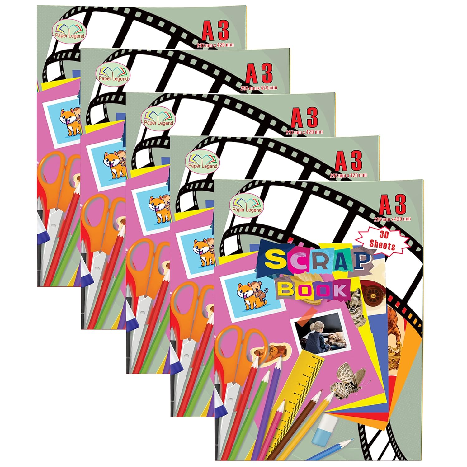 (Set of 5) A3 Staple Bound Scrapbook 30 Sheets Project Book 70 GSM ...