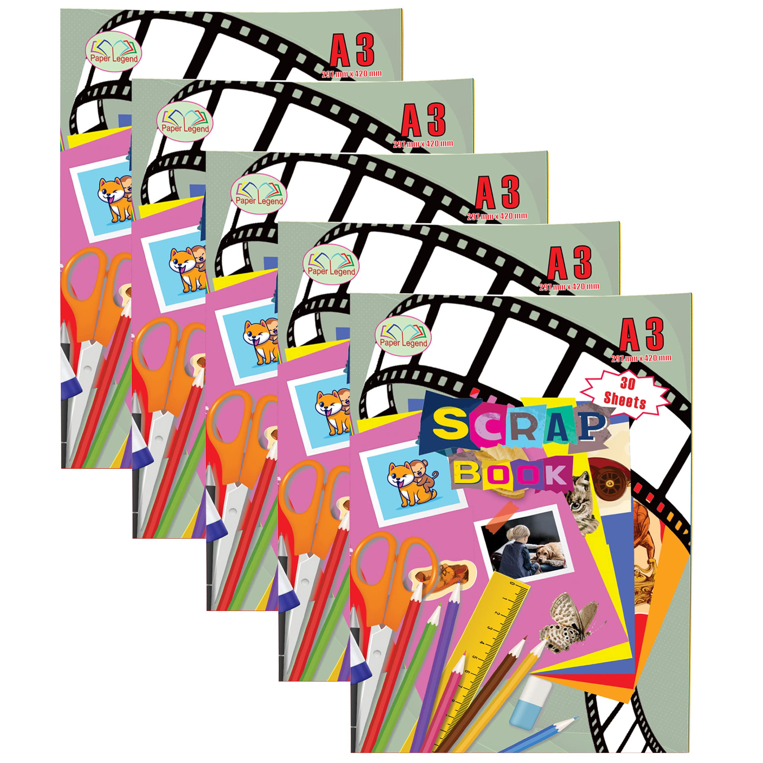 A3/A4 Staple Bound Scrapbooks 5 Assorted Colours Sheets Art & Craft ...