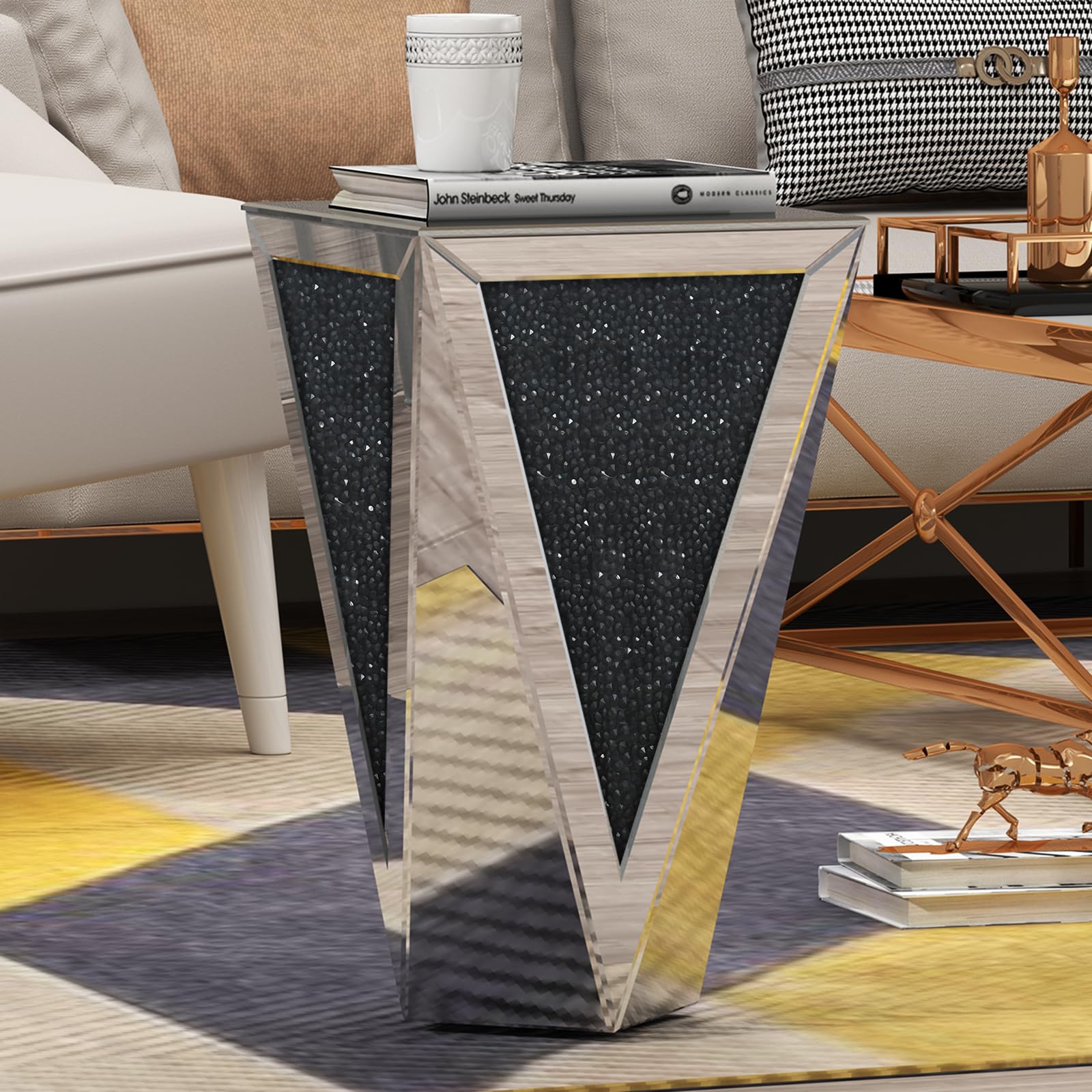 ENENE Mirrored End Table Crushed Diamond Coffee Table for Living Room ...