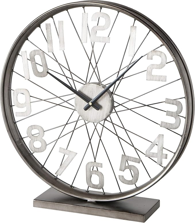 Amazon.com: Bike Wheel Mantel Clock, Free Standing, Silver Metal, Hand ...