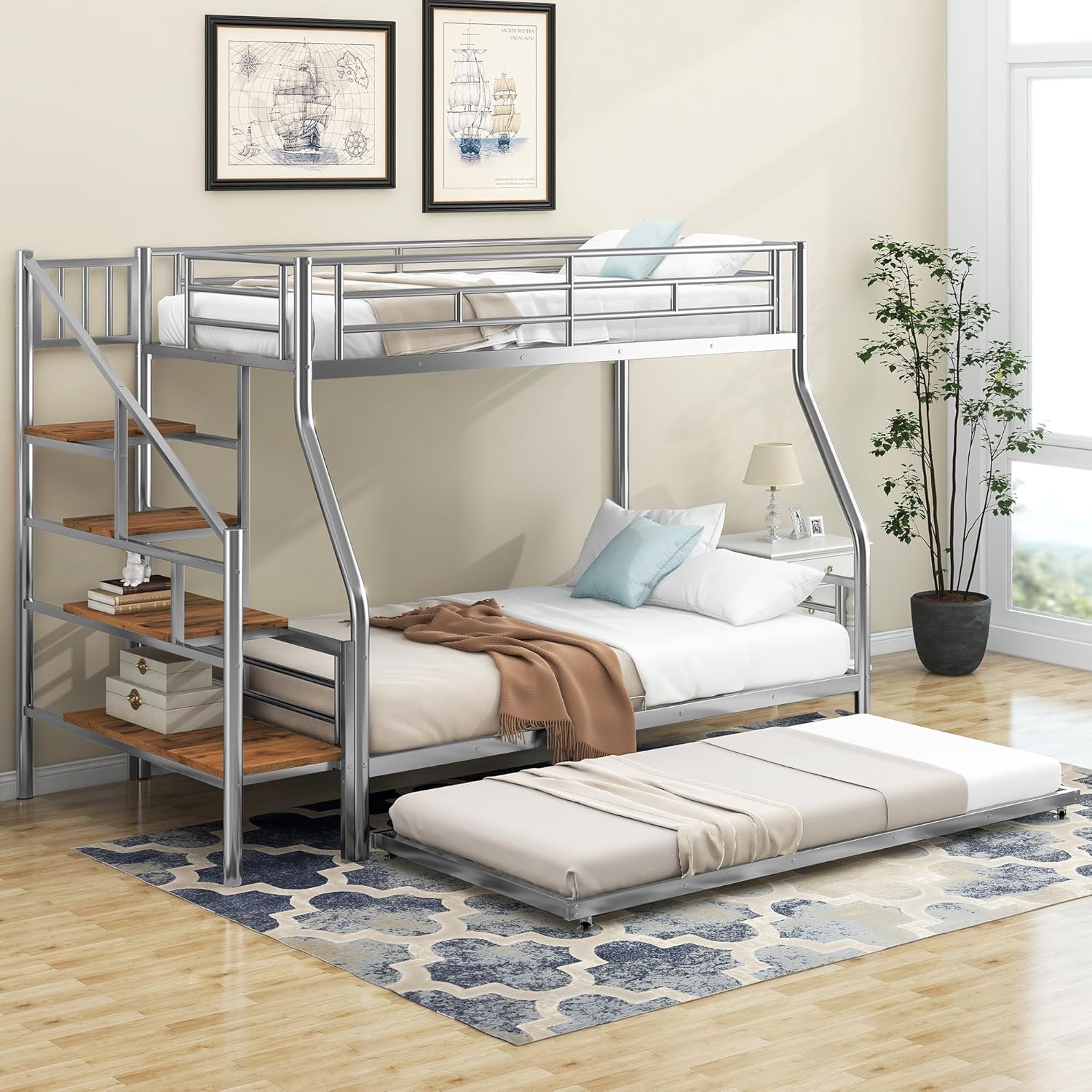 Amazon.com: Bellemave Twin Over Full Metal Bunk Beds with Trundle and ...