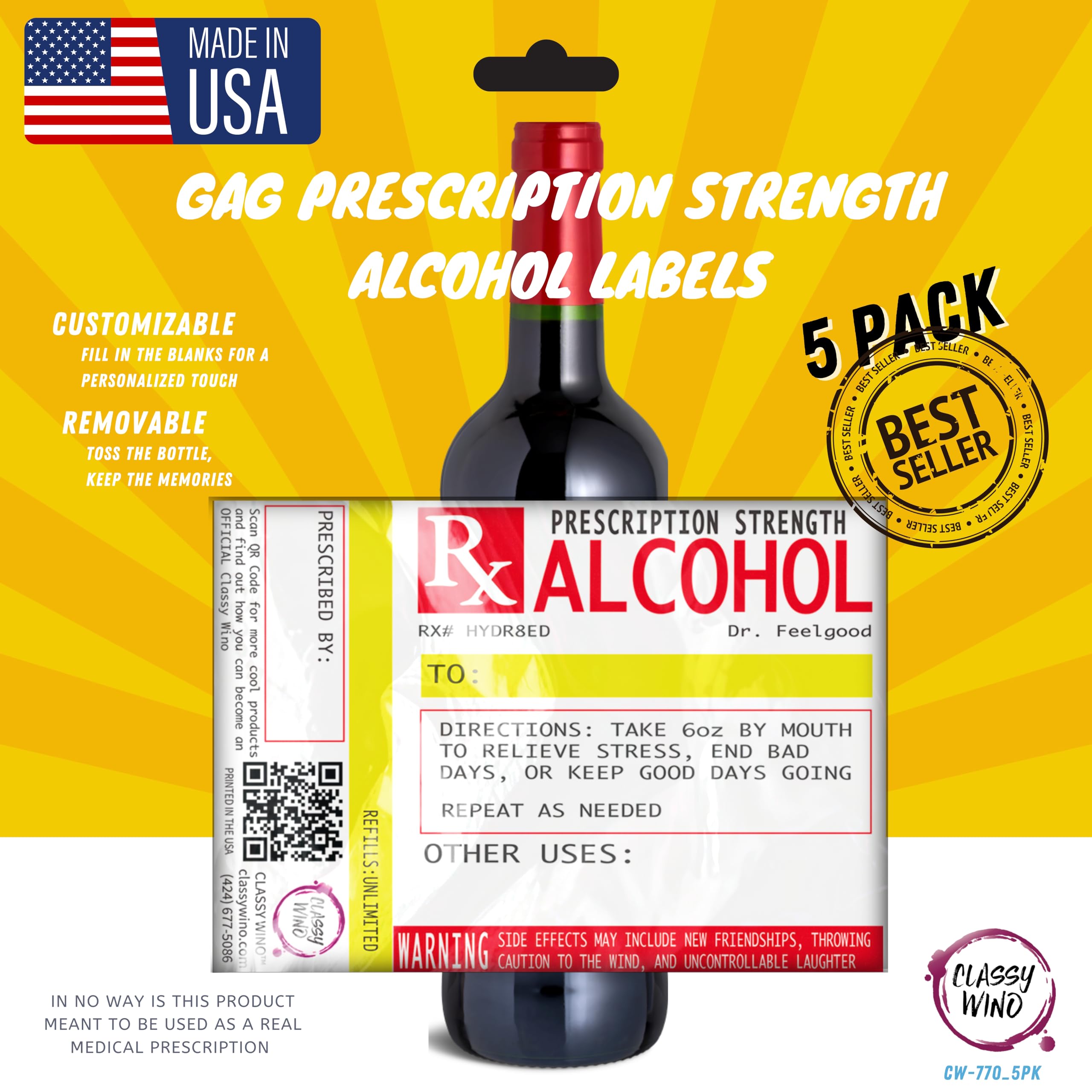 Amazon.com: Funny Wine Gag Gift for Christmas Party - Fake Prescription ...
