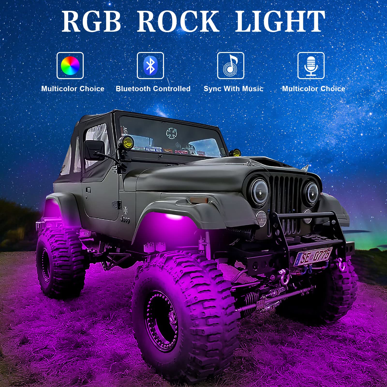Snapklik.com : RGB Rock Lights, Multicolor Underglow Neon Light Kit