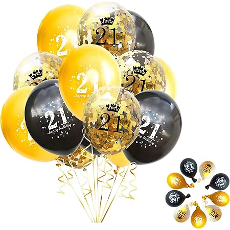Amazon.com: 21st Birthday Balloons Gold Confetti Balloons 18"&12 ...
