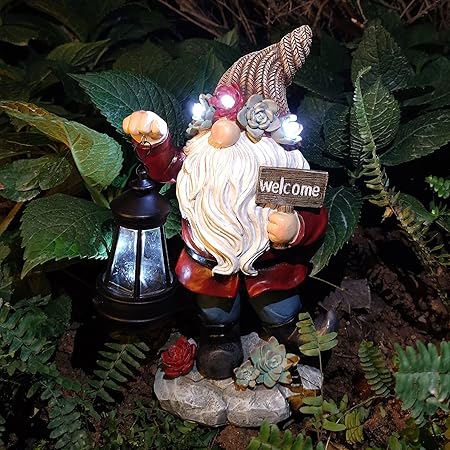 Amazon.com: Lovinland Garden Gnome Statue Outdoor Decor Large Flocked ...
