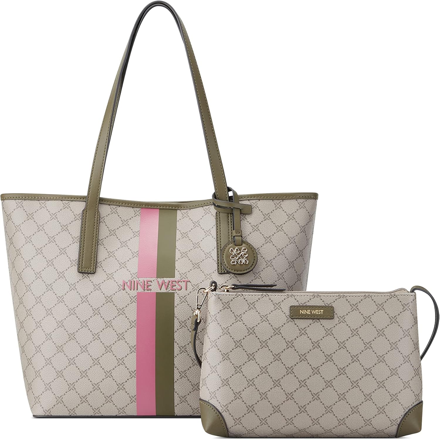 Amazon.com: Nine West Delaine 2 in 1 Tote, Beige logomilitary ...