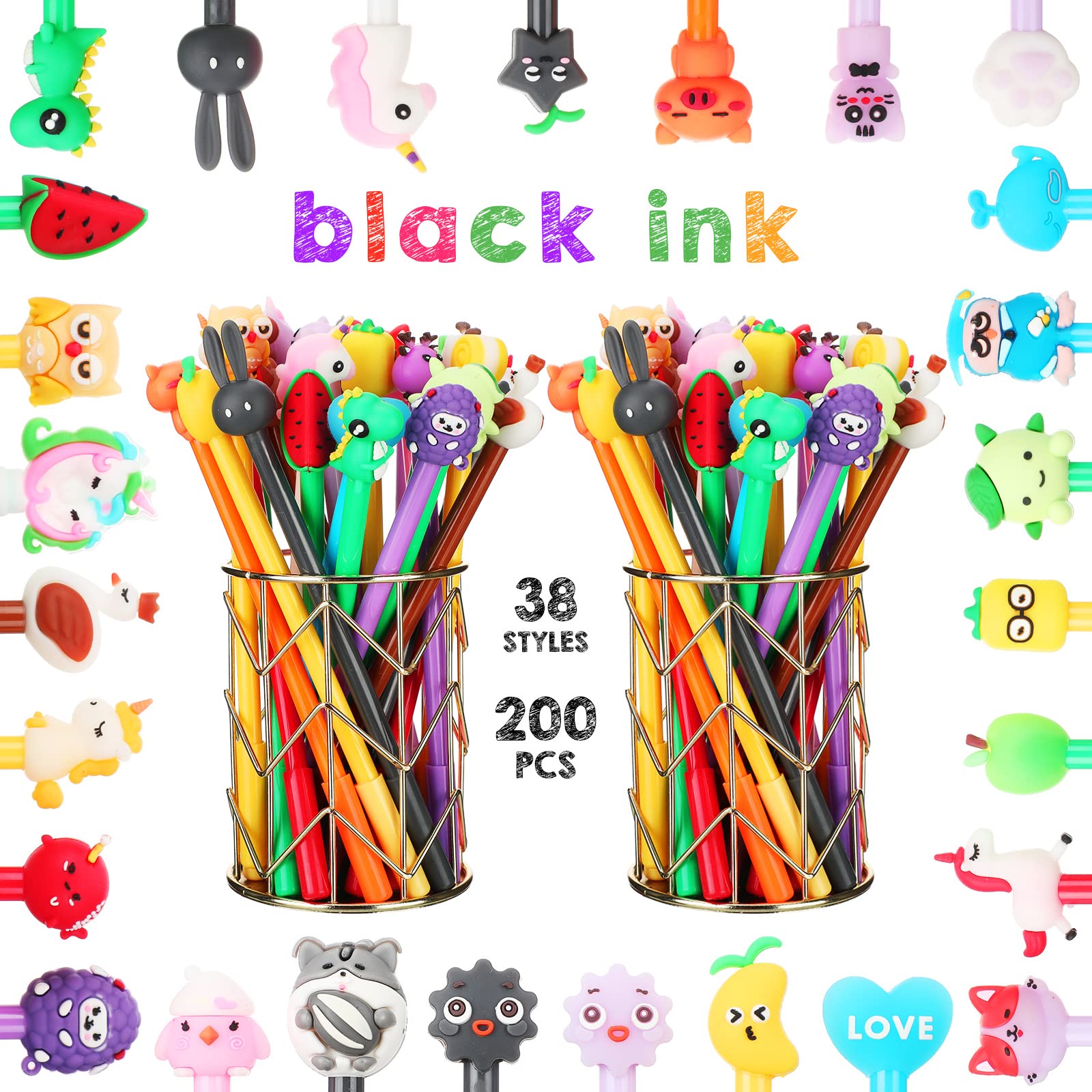 Yexiya 200 Pieces Cute Cartoon Gel Ink Pens Cartoon Animal Writing Pens ...