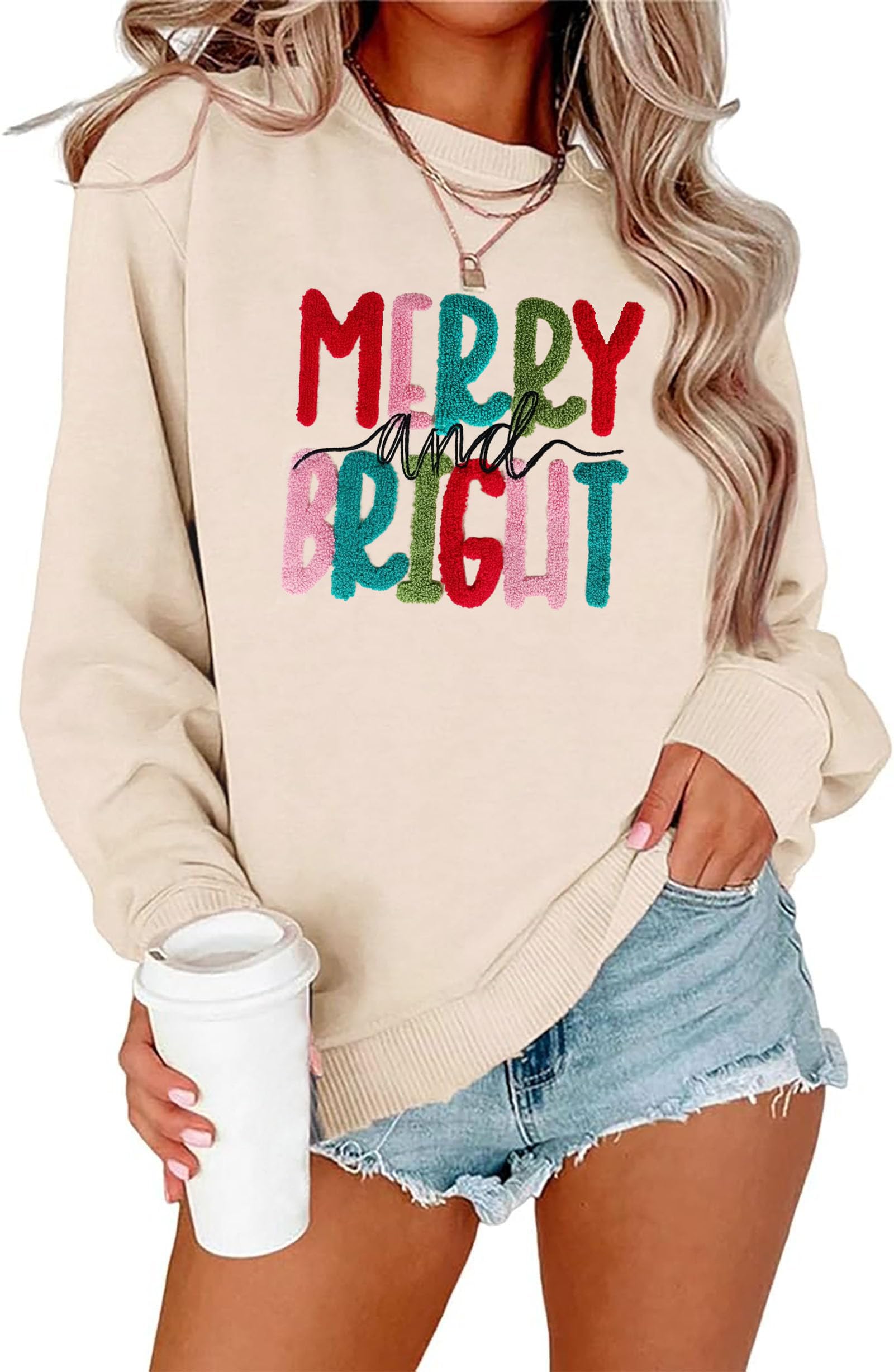 Amazon.com: Merry Christmas Sweatshirts Women Merry And Bright ...