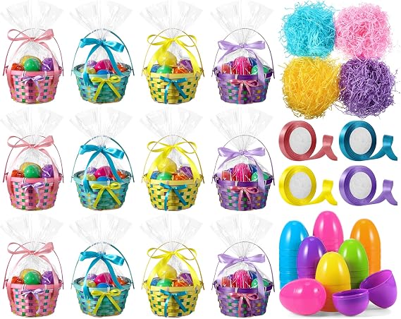 Amazon.com : Hungdao Easter Bamboo Basket Eggs Sets Include Bulk Bamboo ...