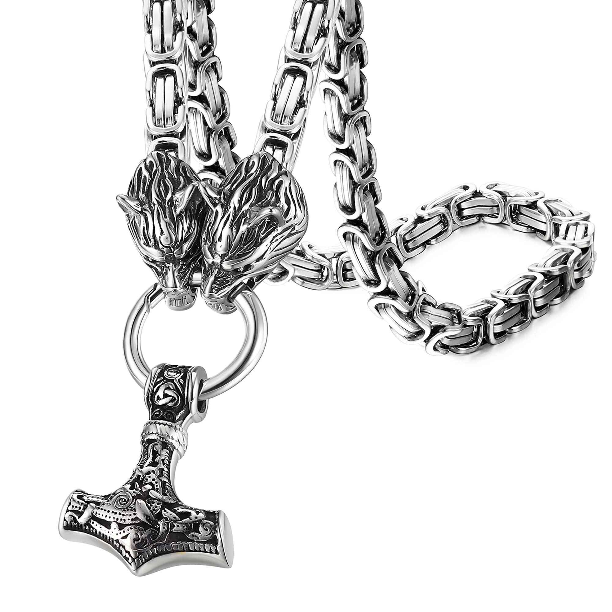 Buy Thors Hammer Necklace for Men Stainless Steel Norse Necklace Fenris ...