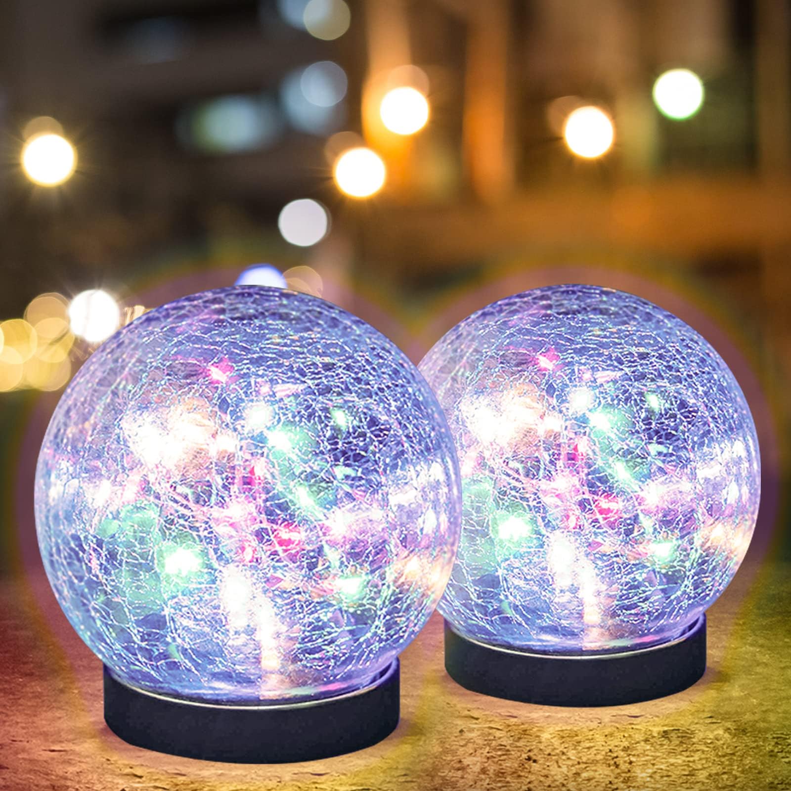 HOFLYW Solar Globes Lights for Outdoor Garden Décor,Crackle Glass Solar ...