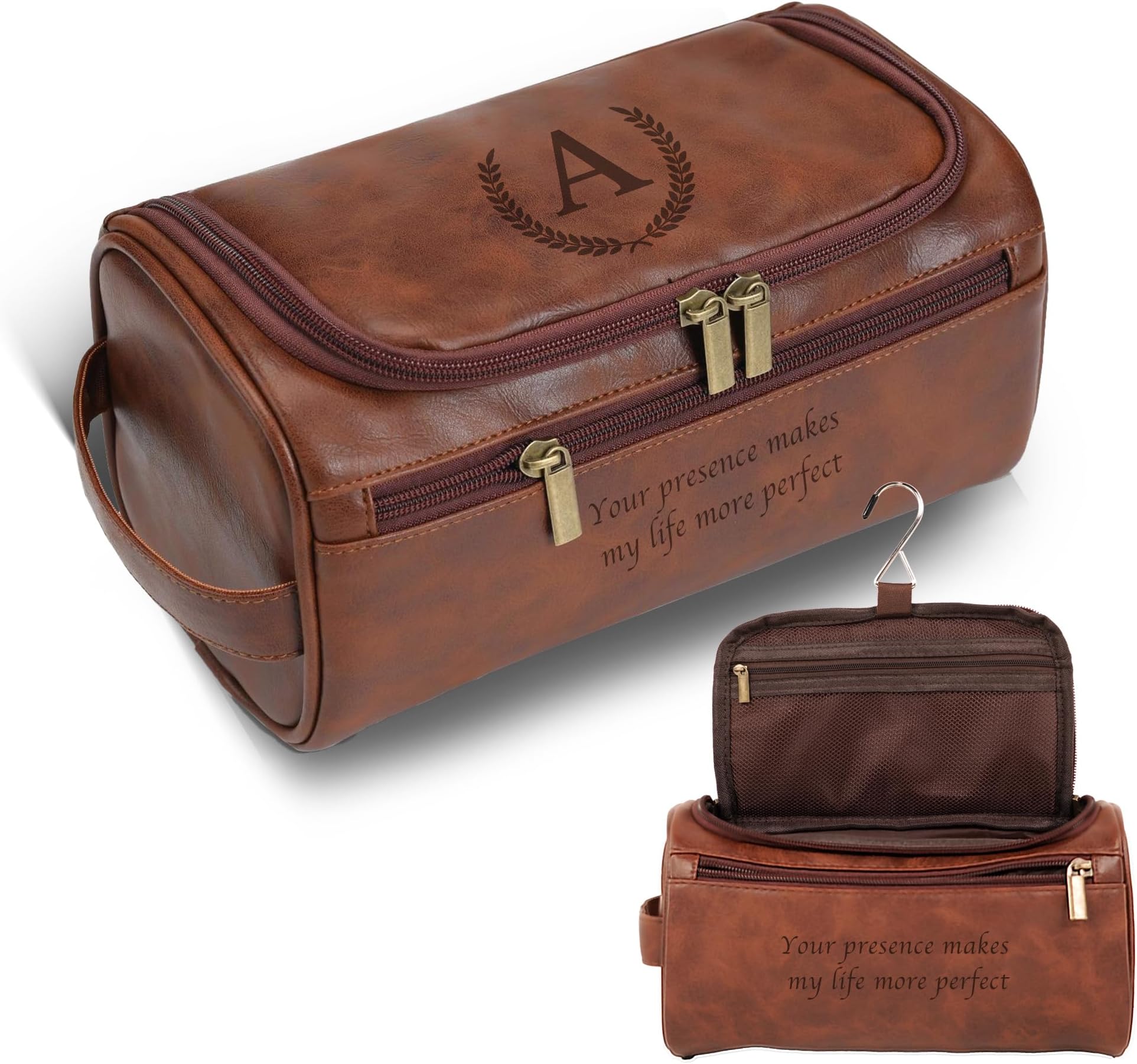 Amazon.com: ELULAE Personalized Leather Toiletry Bag for Men, Large ...