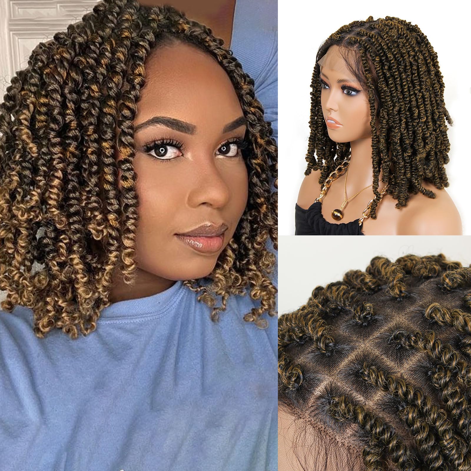 Amazon.com : Vecago Full Lace Spring twist Wigs for Black Women, 12 ...