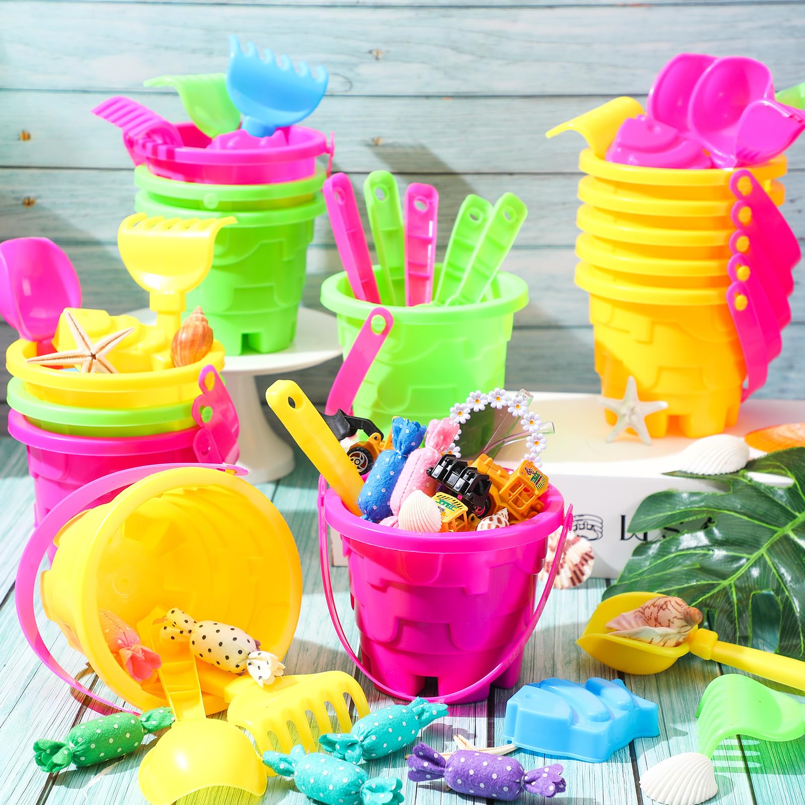 Jexine 24 Set Sand Buckets and Shovels for Kids Mini Sand Bucket Party ...