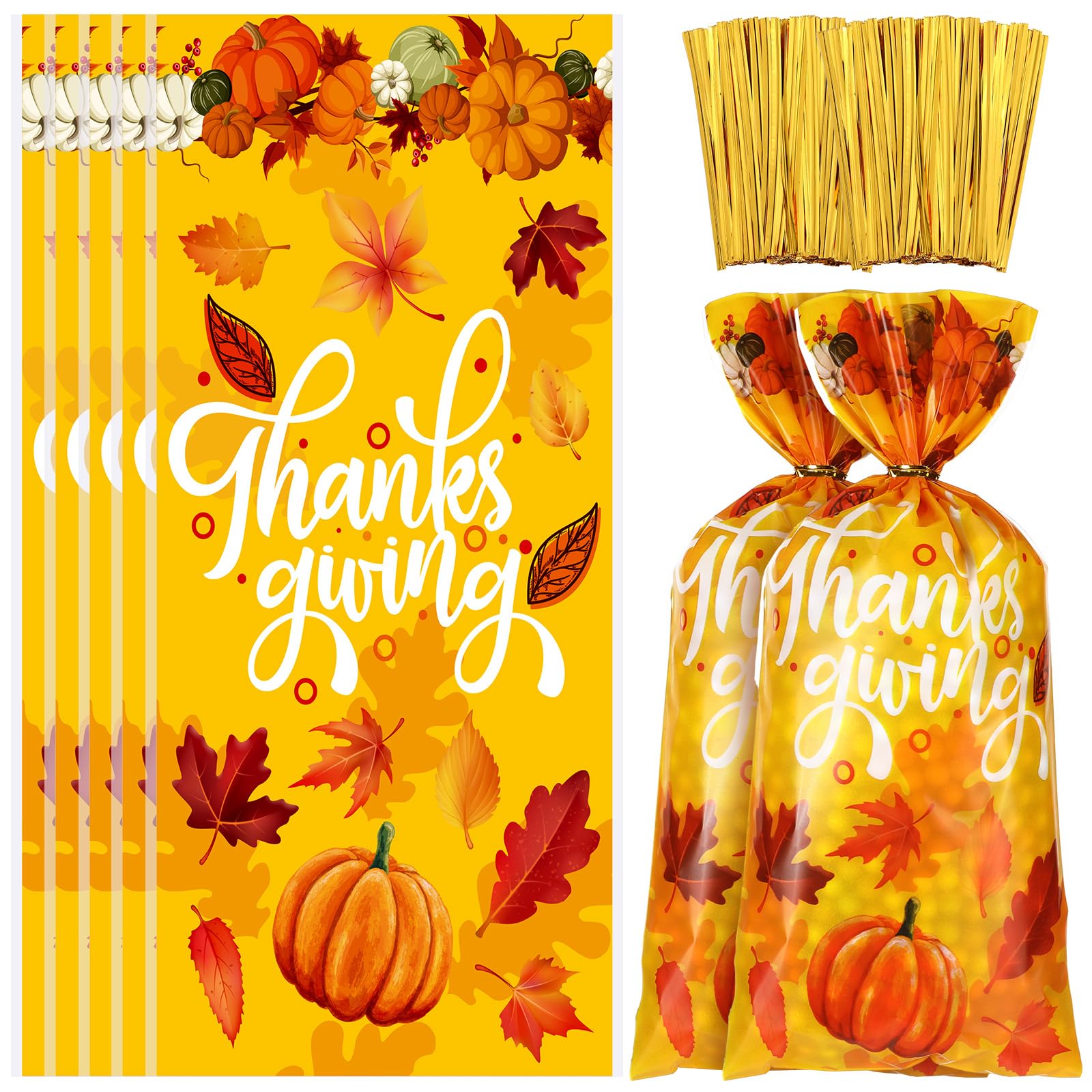 Amazon.com: Zhanmai 100 Pcs Thanksgiving Fall Cellophane Bags Maple ...