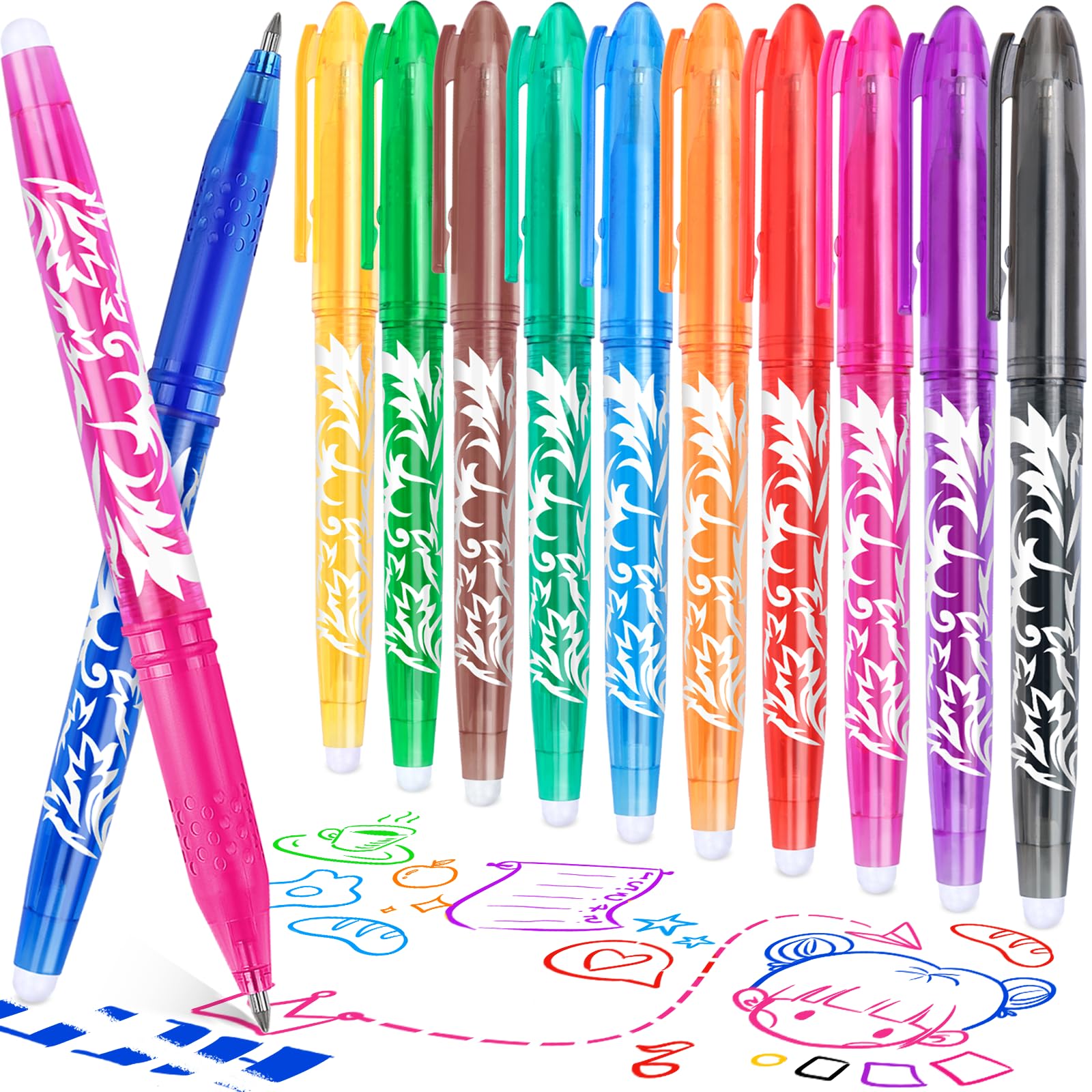 DOMAXWILL Stylos Effaçable, 12 Couleurs Stylo Effacable Stylo Gel ...