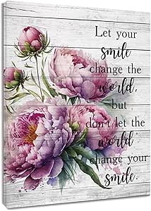 Amazon.com: LB Floral Wall Art Pink Blossom Peony with Inspirational ...
