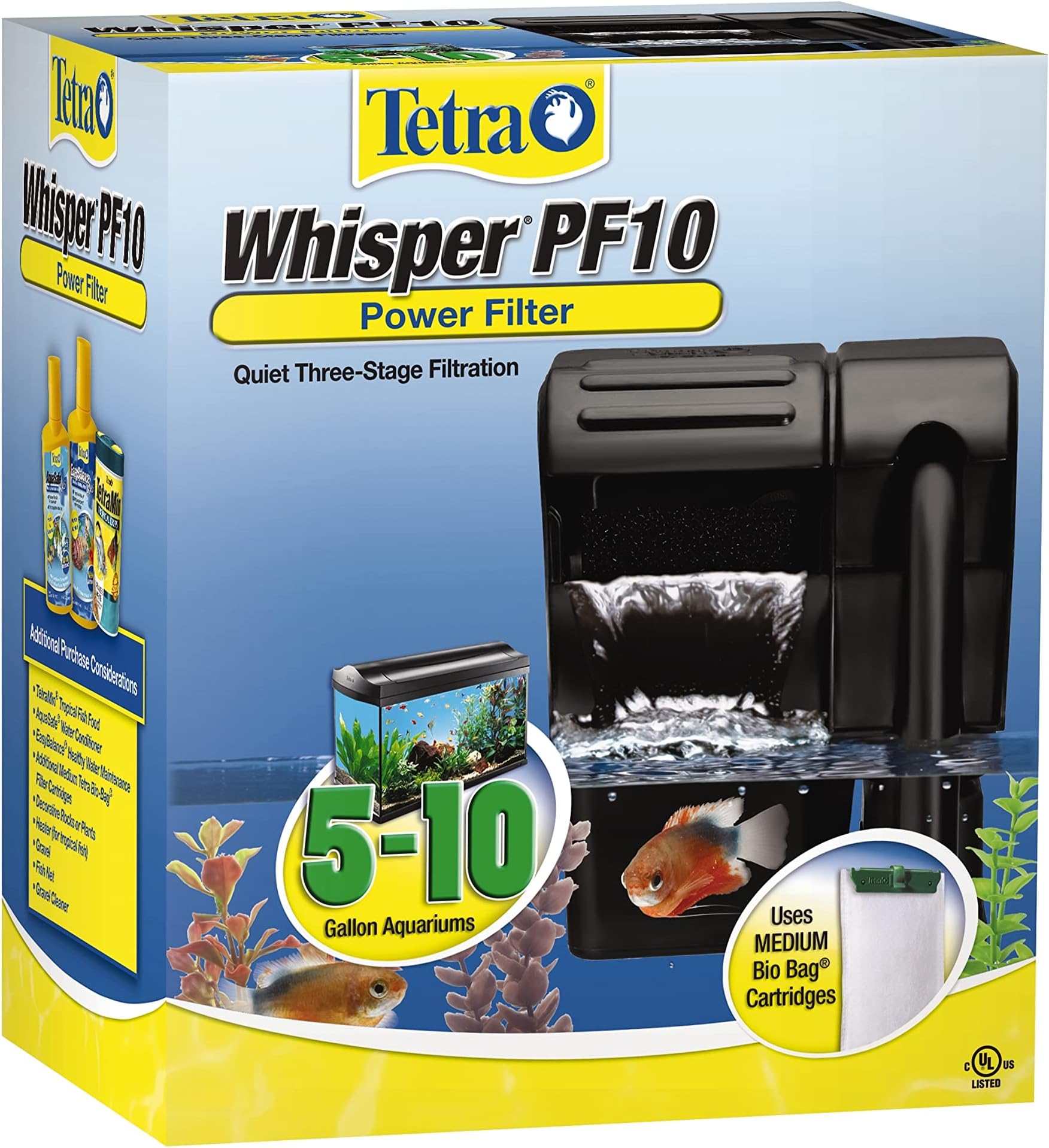 Tetra Aquarium Power Filter, Whisper PF10 for 5-10 Gallon Fish Tanks ...