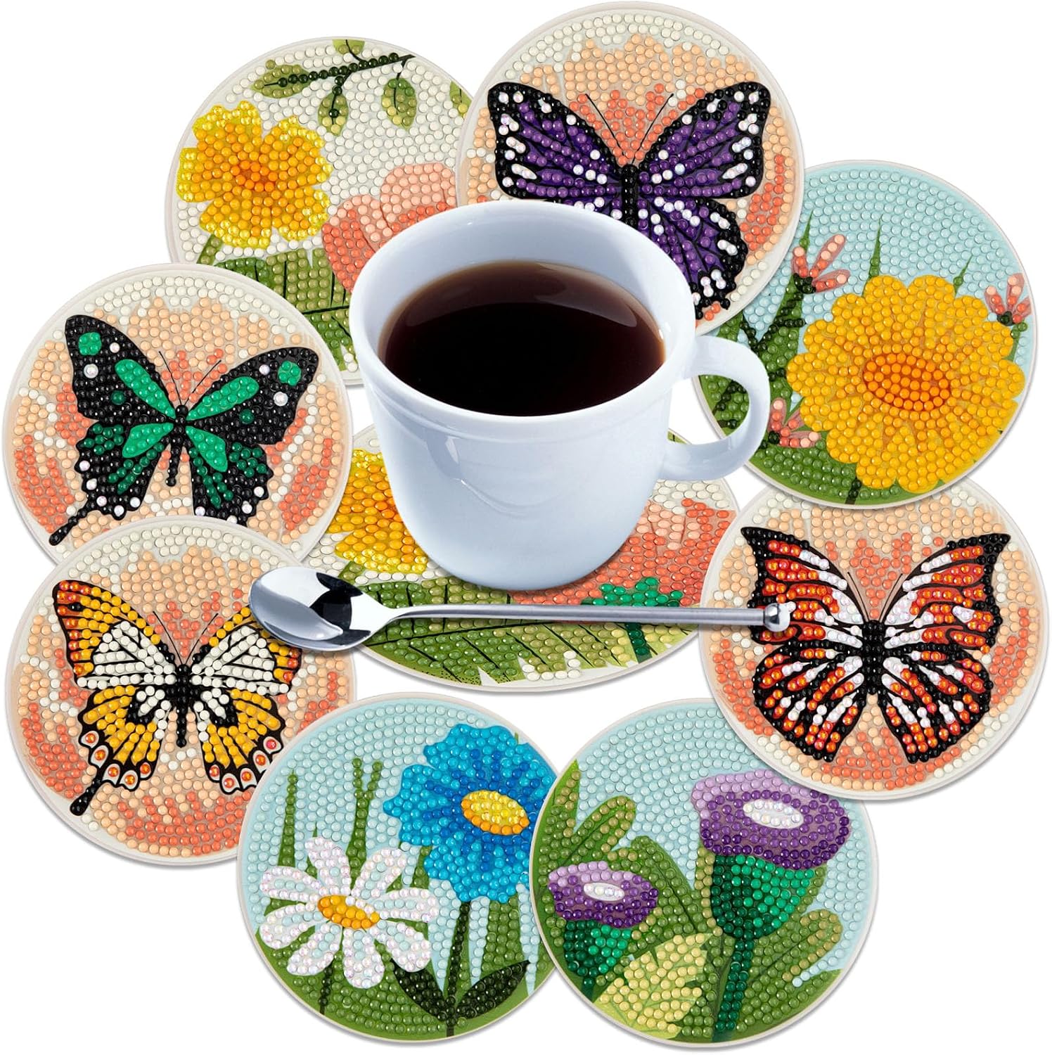 Amazon.com: FEELOOK Flowers Diamond Painting Coasters Kits with Holder ...
