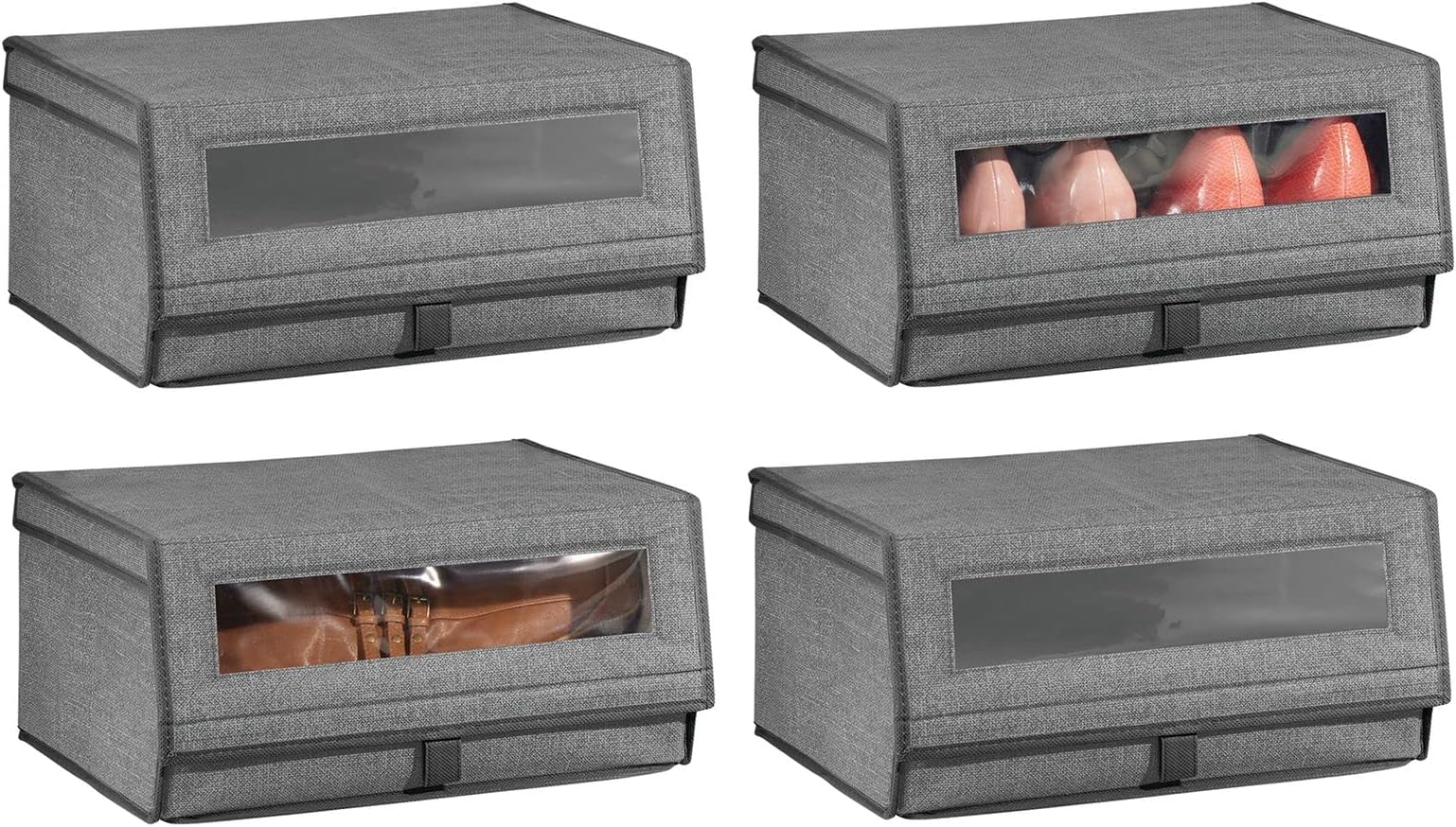 mDesign Set of 4 Shoe Storage Box – Large Fabric Shoe Box with Lid and ...
