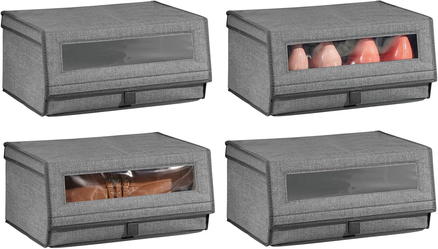 mDesign Set of 4 Shoe Storage Box – Large Fabric Shoe Box with Lid and ...