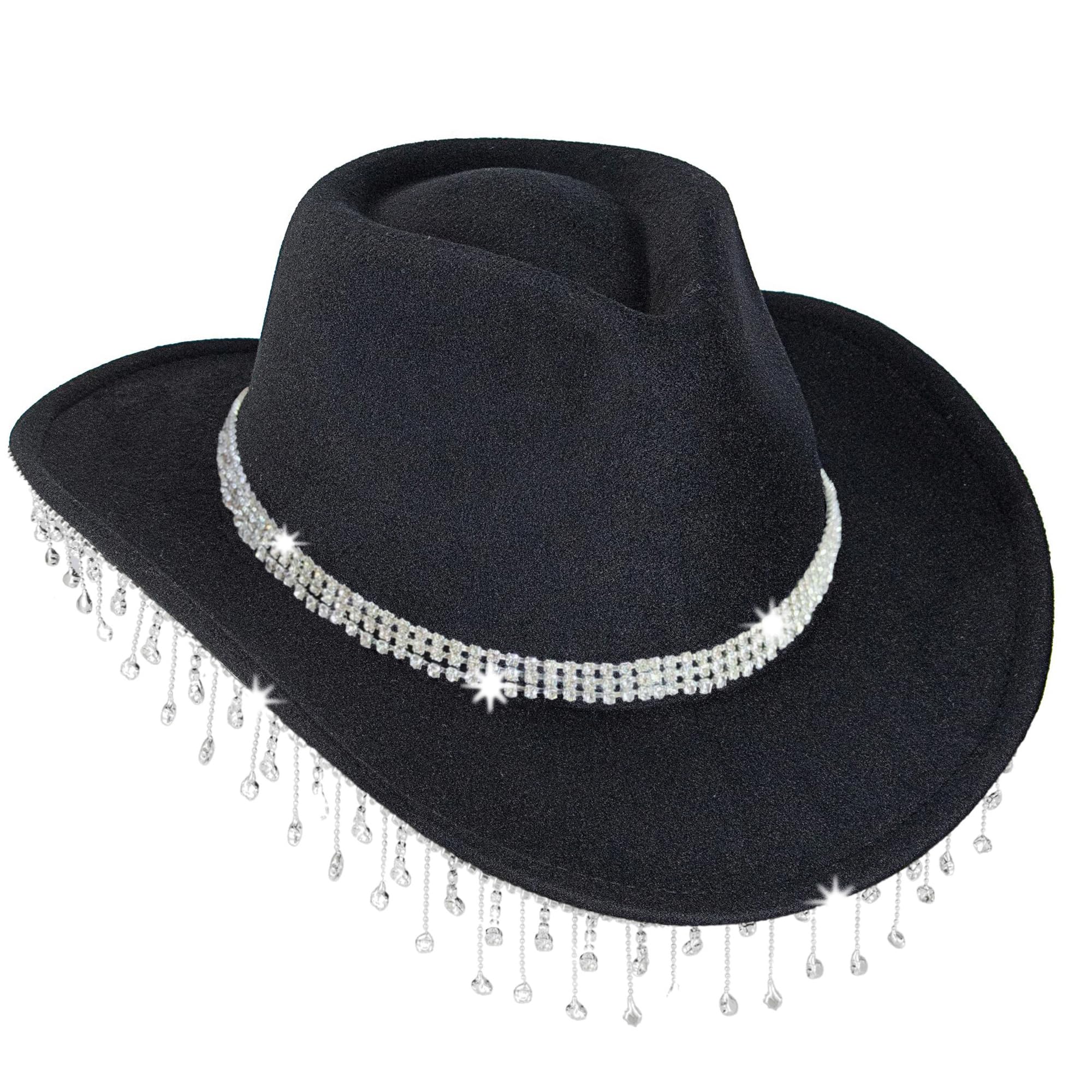 Womens Rhinestone-Cowgirl Cowboy Hat Wide Brim Diamond-Glitter-Western ...