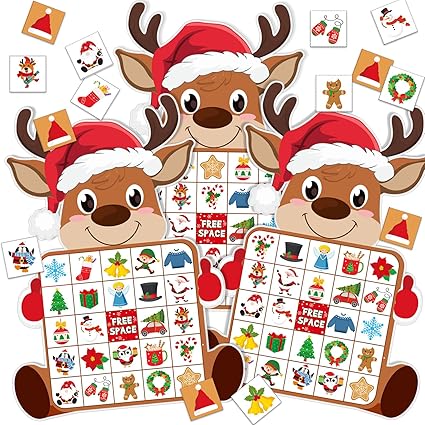 Amazon.com : Blosssound Reindeer Christmas Bingo Game – 24 Players ...