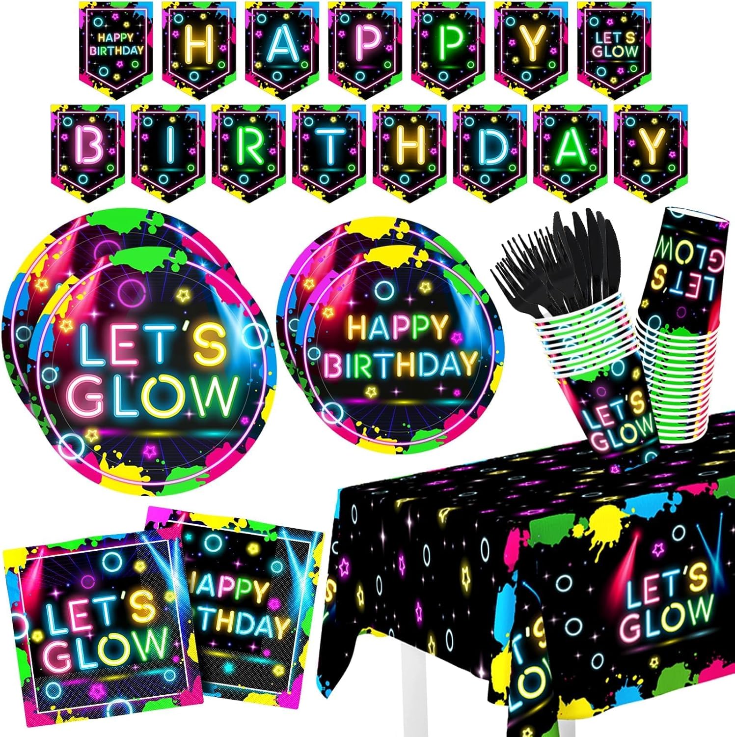 Amazon.com: BOIKOKY Neon Birthday Party Decorations, Glow Neon Party ...