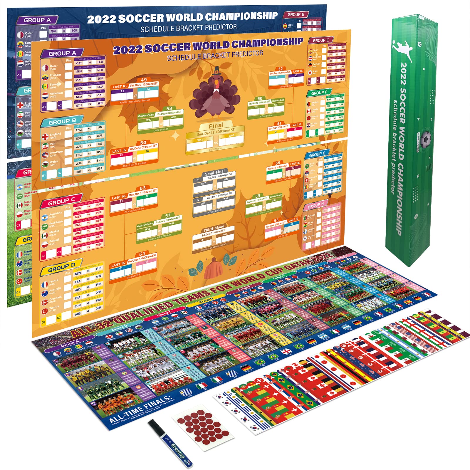 Buy 2 in 1 World Cup 2022 Soccer Game Wall Chart Schedule Wall Backdrop ...