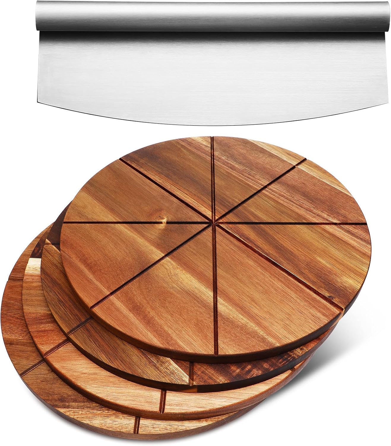 Amazon.com: Uiifan 5 Pcs Acacia Pizza Cutting Board and Pizza Cutter ...