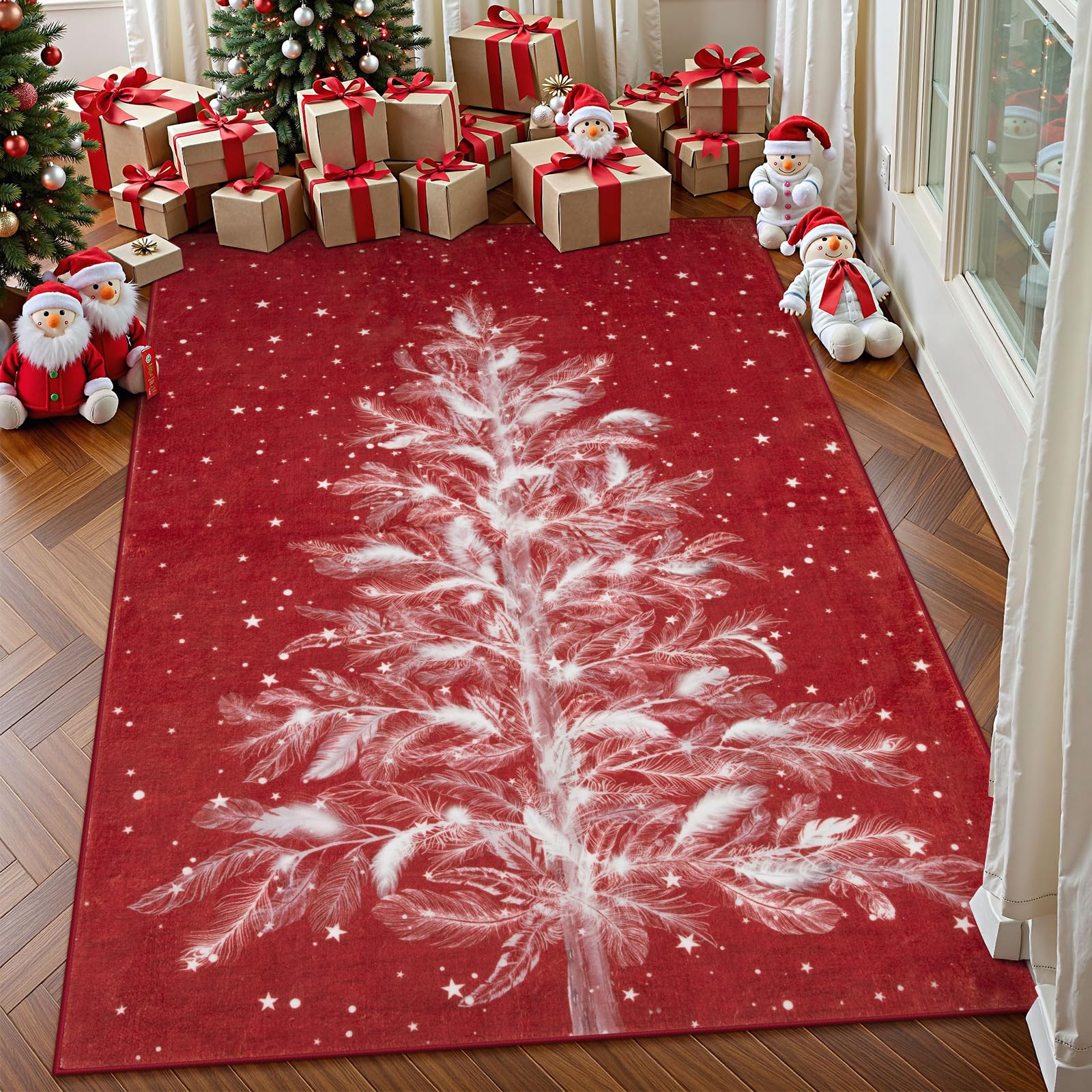 Amazon.com: Lahome Christmas Rug 4x6 Rug Machine Washable Area Rugs Red ...