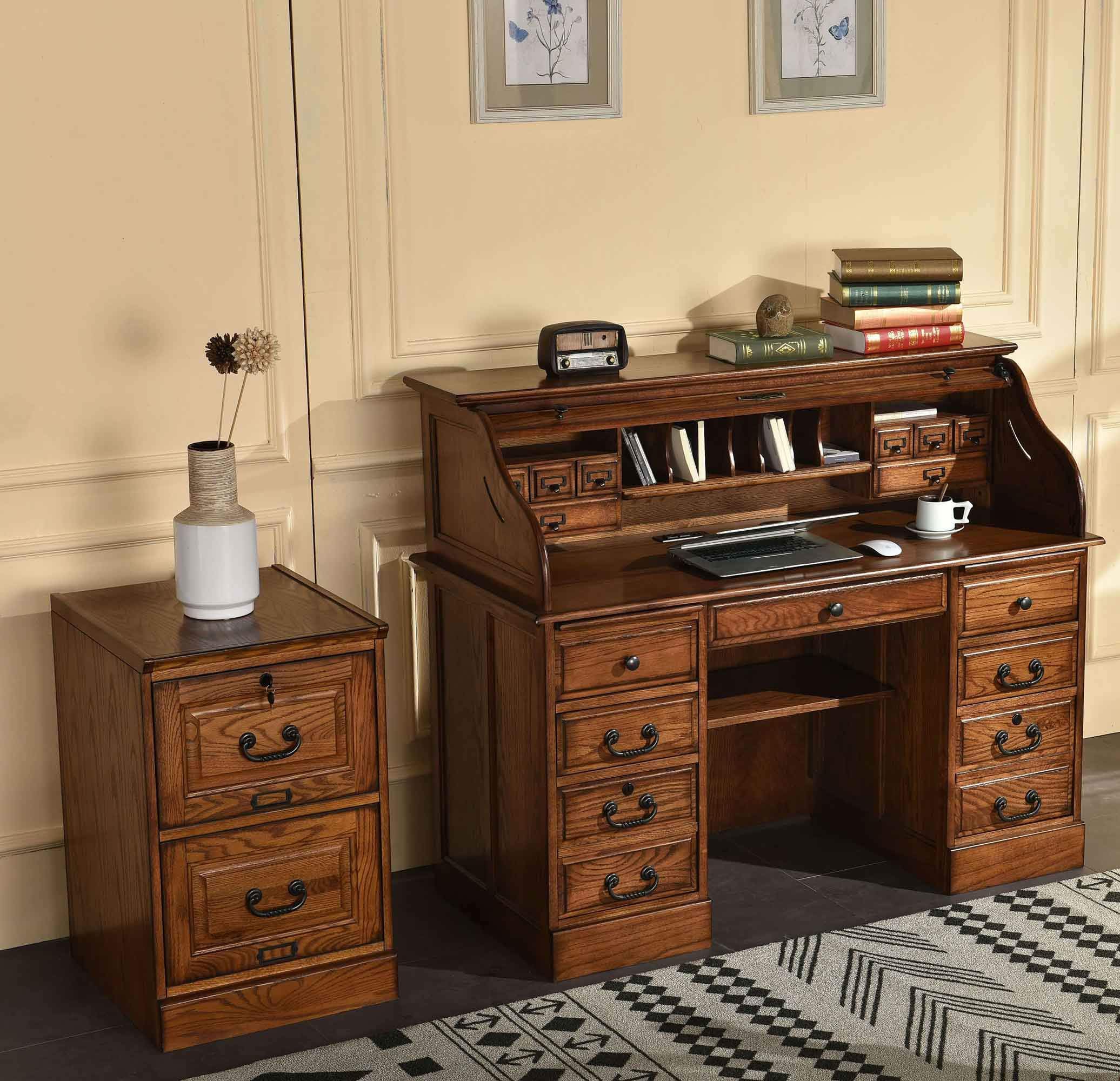 Amazon.com: Roll Top Desk Solid Oak Wood - 54 Inch Deluxe Executive ...
