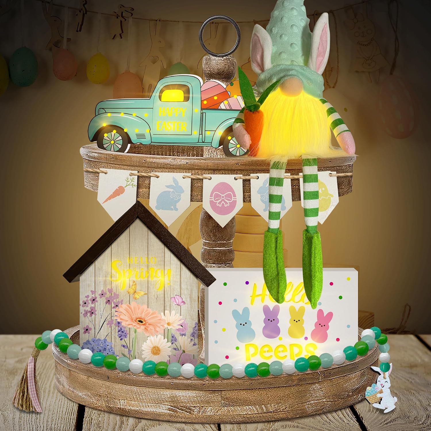 Amazon.com: Easter Decorations, Lighted Up Easter Tiered Tray Decor ...