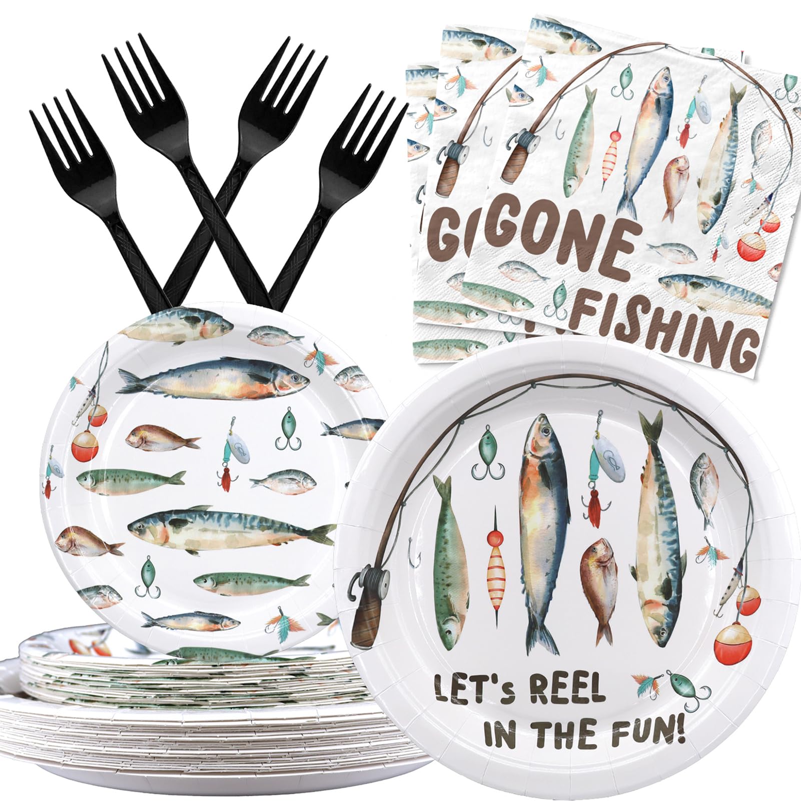 Amazon.com: Gone Fishing Party Plates and Napkins - Fishing Party ...