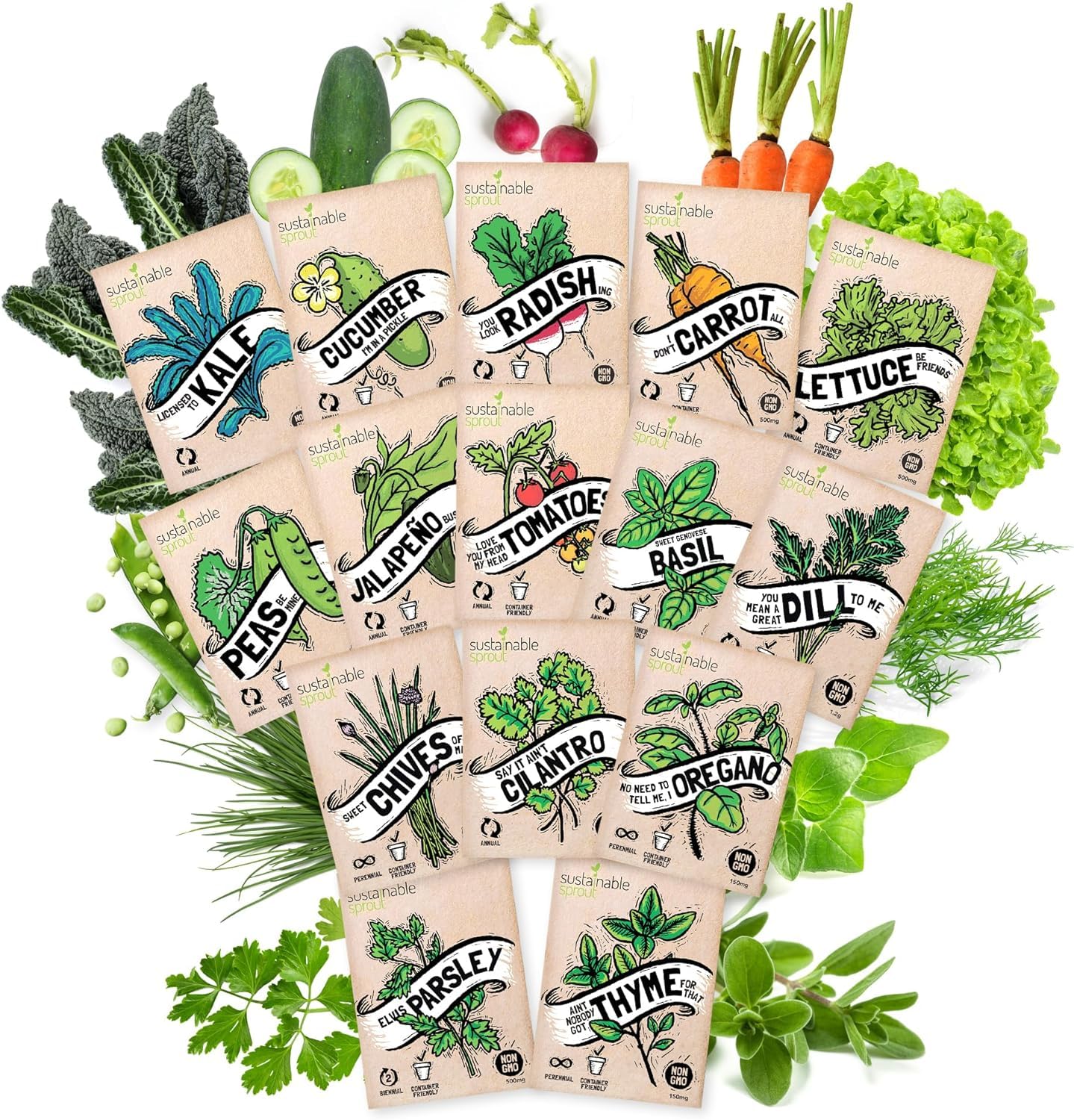 Amazon.com : Sustainable Sprout Vegetable & Culinary Herb Seeds Variety ...