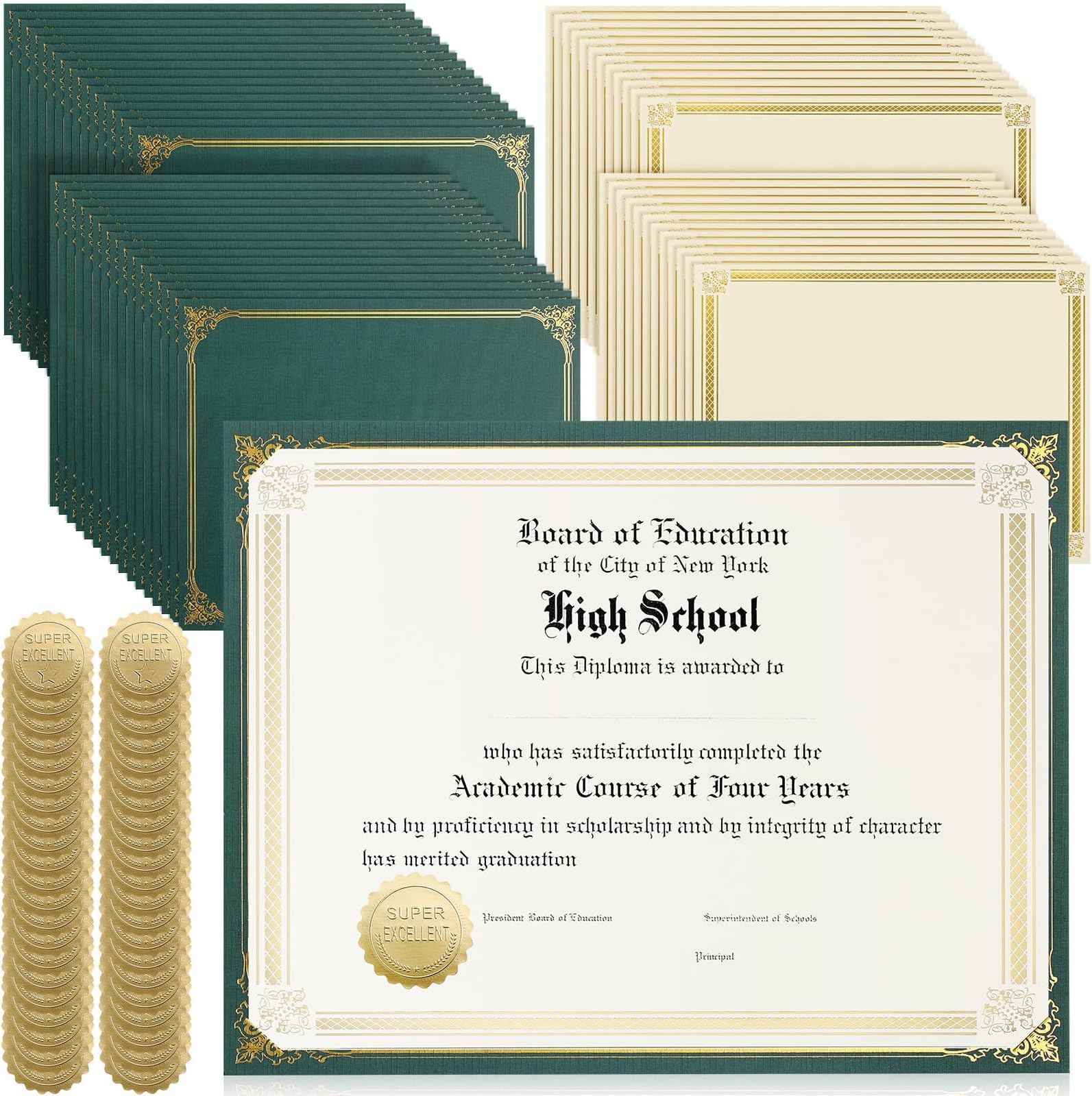 Amazon.com : Kosiz 150 pcs Certificate Kit Includes 50 Gold Foil ...
