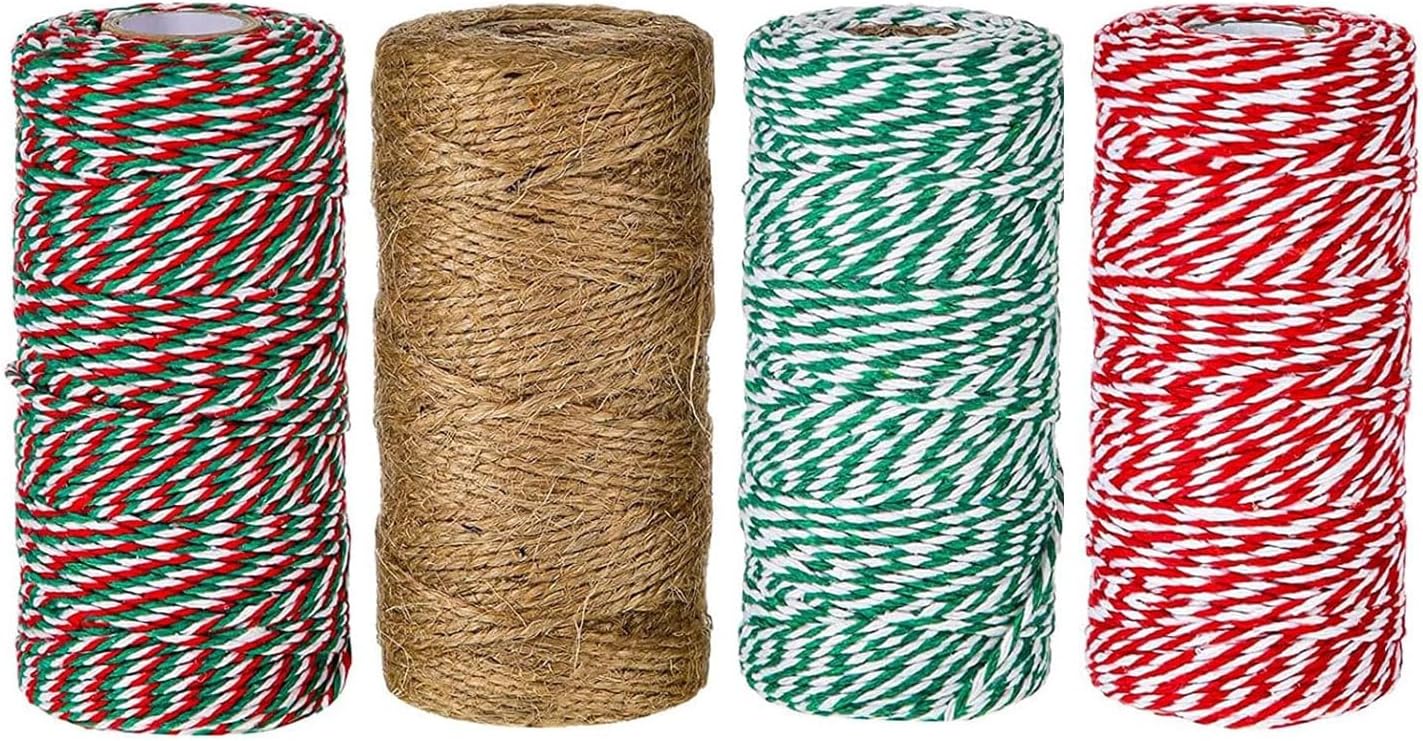 4Pcs 100m Christmas Cotton Twine String, Natural Jute String Cotton ...