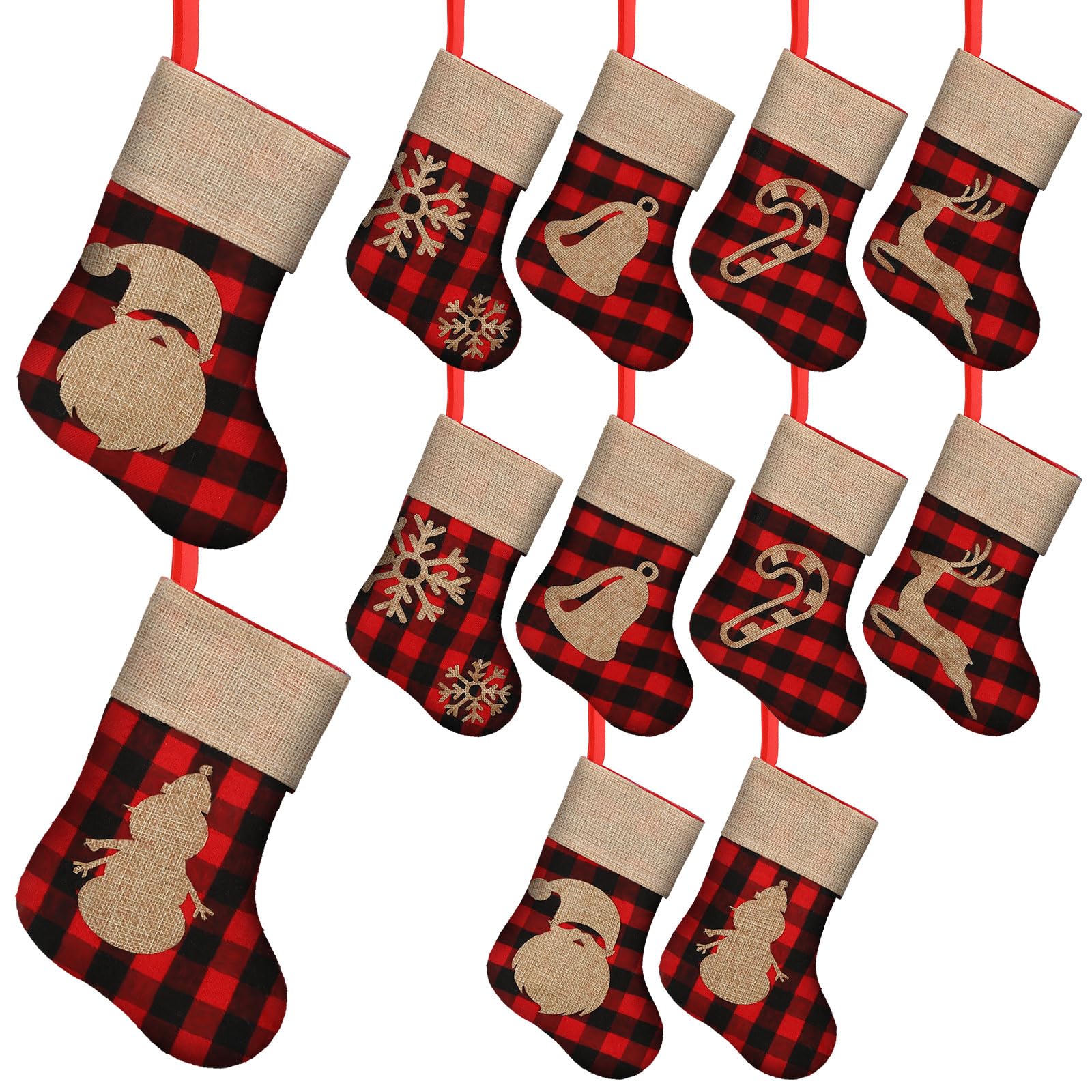 Amazon.com: Mini Christmas Stockings 12 Pack Different Design 8 Inch ...