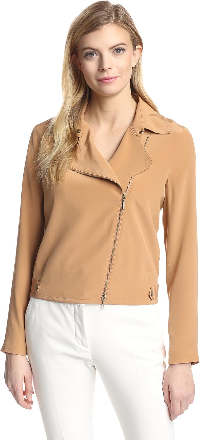 Magaschoni Women's Silk Jacket, Caramel, 2 at Amazon Women’s Clothing store