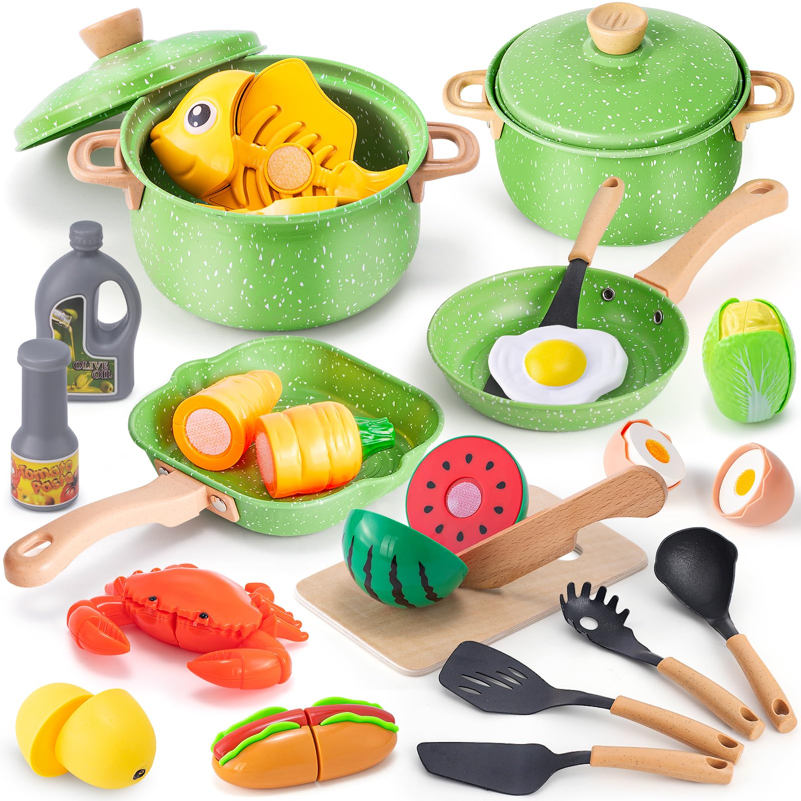 Amazon.com: Play Kitchen Accessories Play Food Set for Kids, Stainless ...