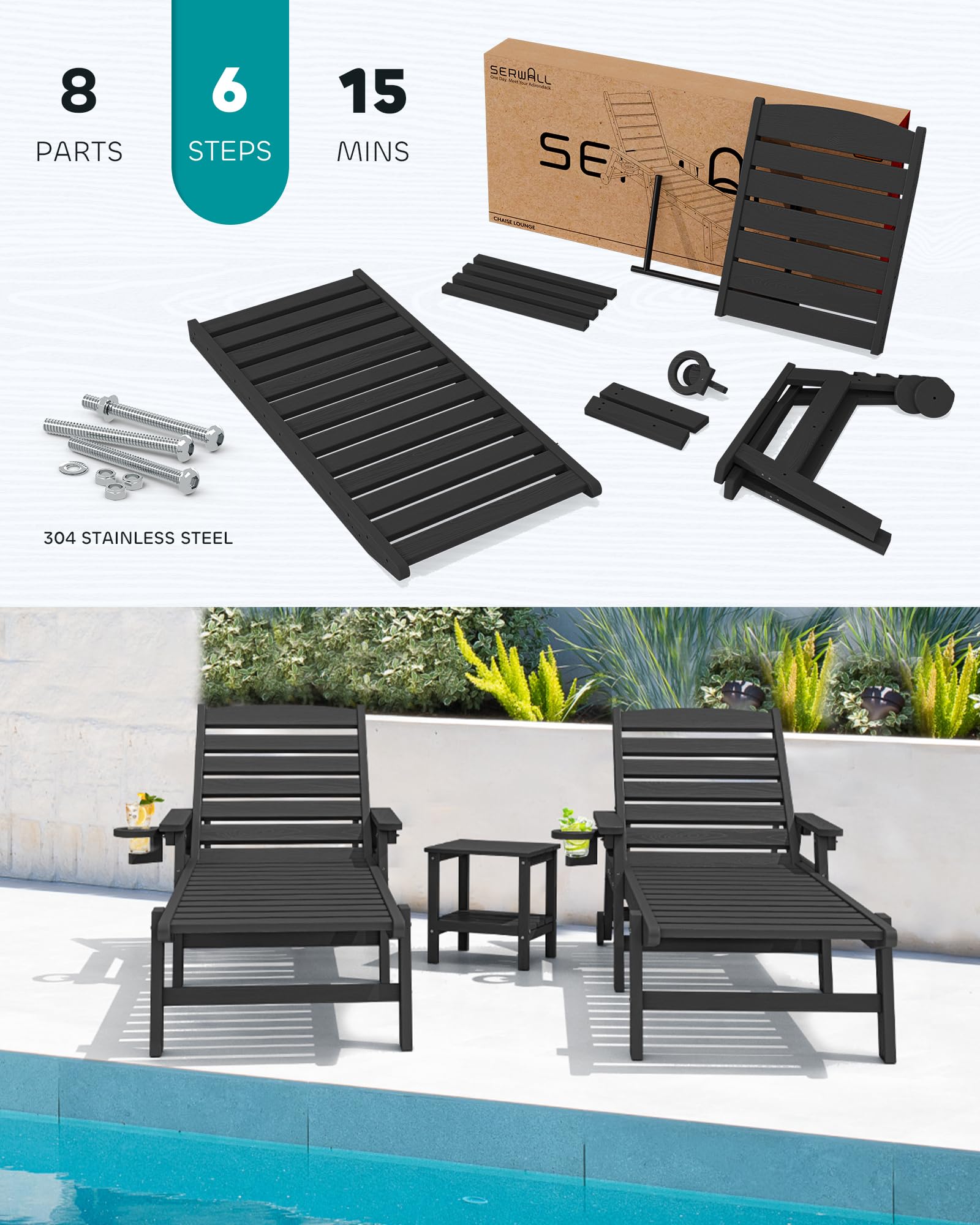 Snapklik.com : SERWALL Patio Chaise Lounge Chair, 5 Positions Outdoor ...