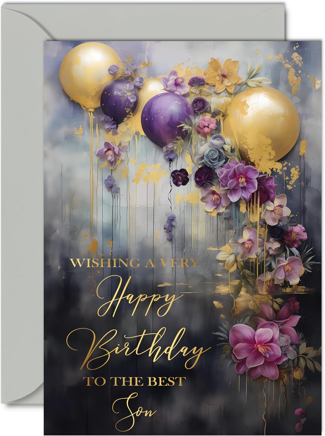 Beautiful Gold Birthday Cards for Son - Golden Party Balloons - Elegant ...