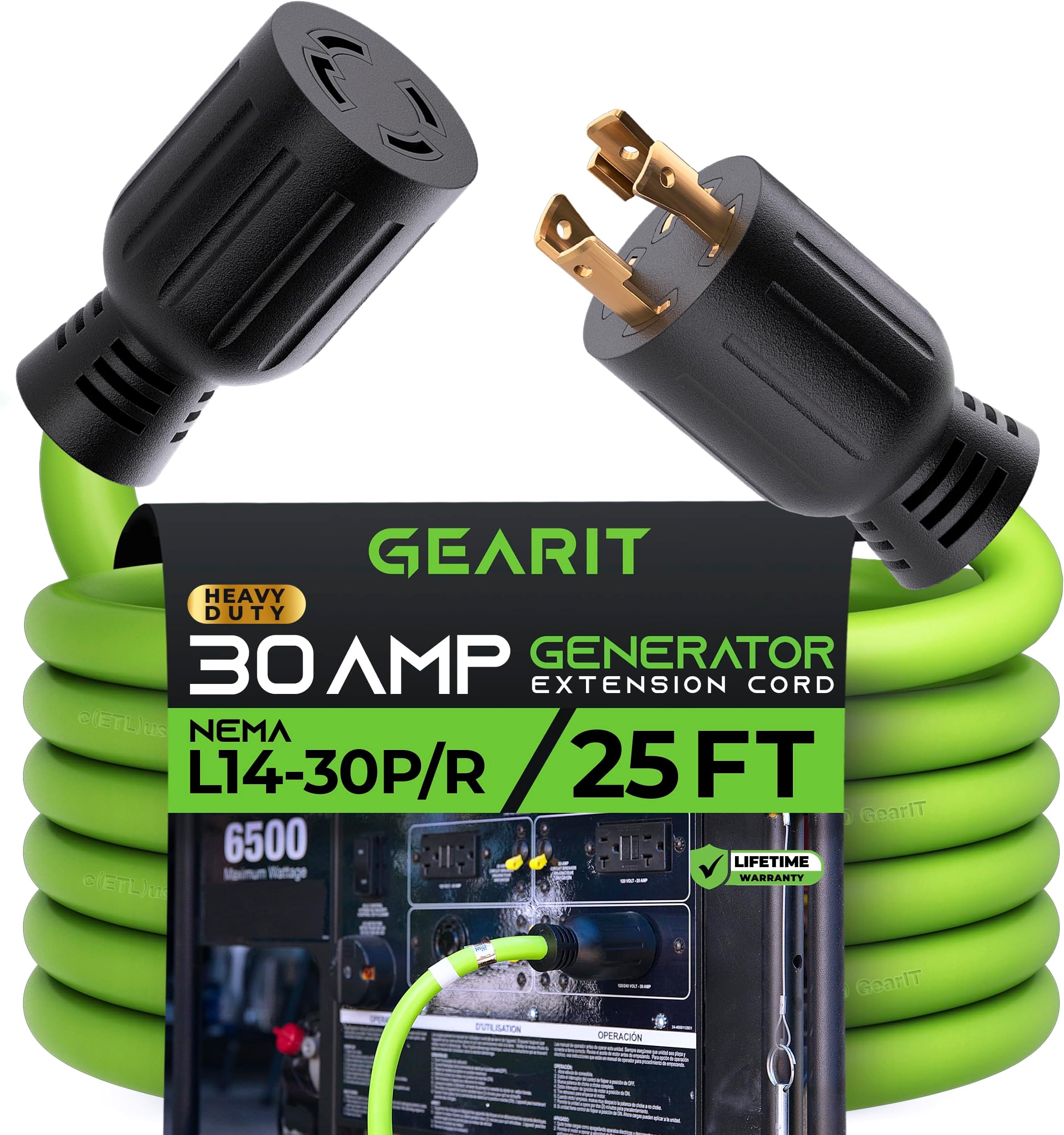 GEARit 30-Amp Generator Extension Cord (25 Feet) 4-Prong 120/250-Volt ...
