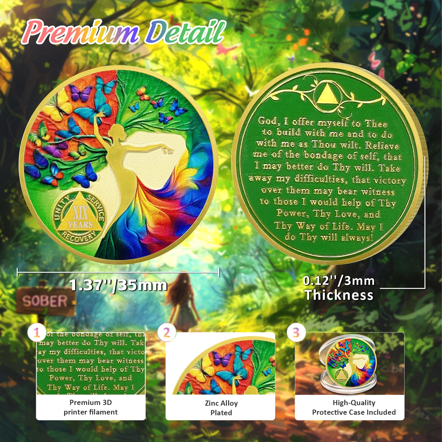 Snapklik.com : Artsy 19 Year Sobriety Coin - Colorful Butterfly Tree Of ...