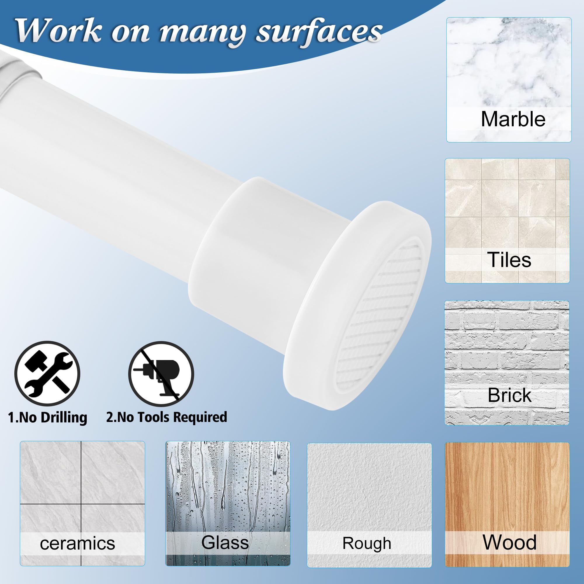 White Shower Rail Extendable 78-101cm, Diameter 25mm Spring Tension ...