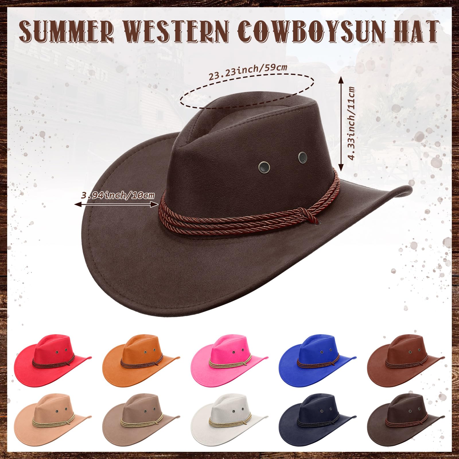 Hercicy 10 Pcs Western Cowboy Hat Bulk Faux Felt Leather Wide Brimmed ...