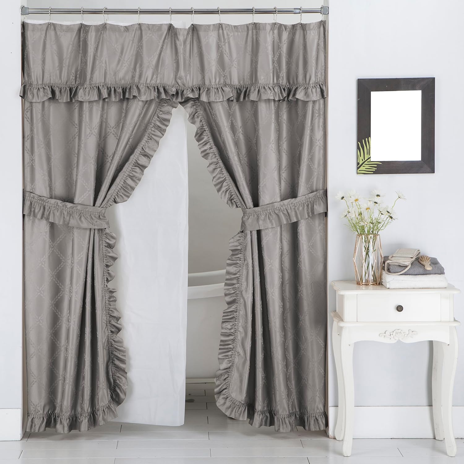 Castle Selection Double Swag Ruffled Fabric Shower Curtain Set ...