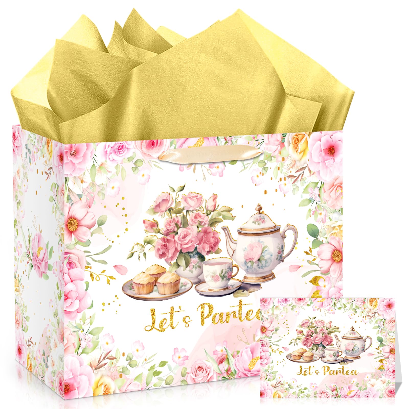 Amazon.com: Innovoscape Tea Party Gift Bag for Girls Kids Let's Partea ...