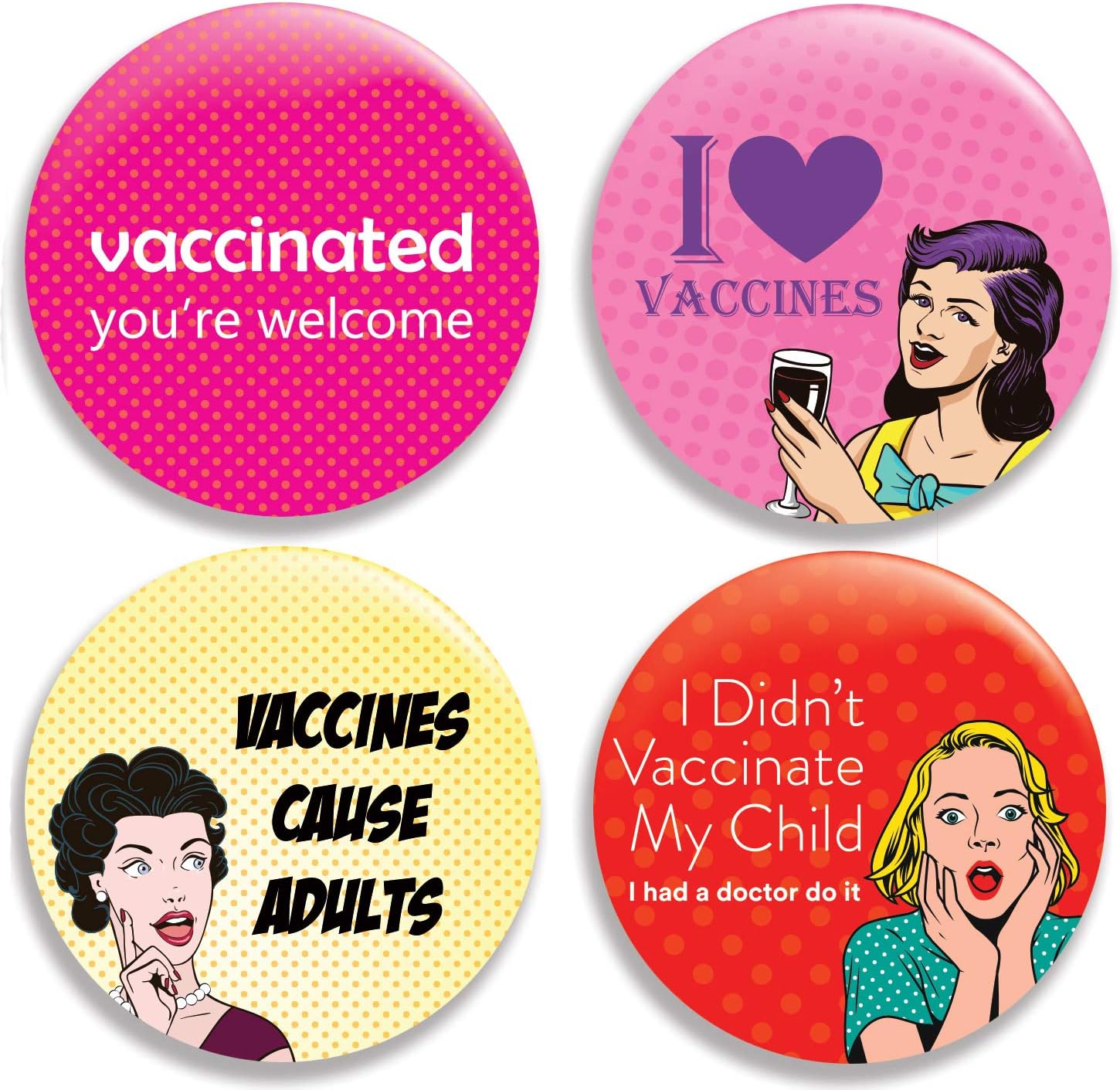 Amazon.com: Vaccination Buttons/Pins (2.25 inches) Set of 4 ...